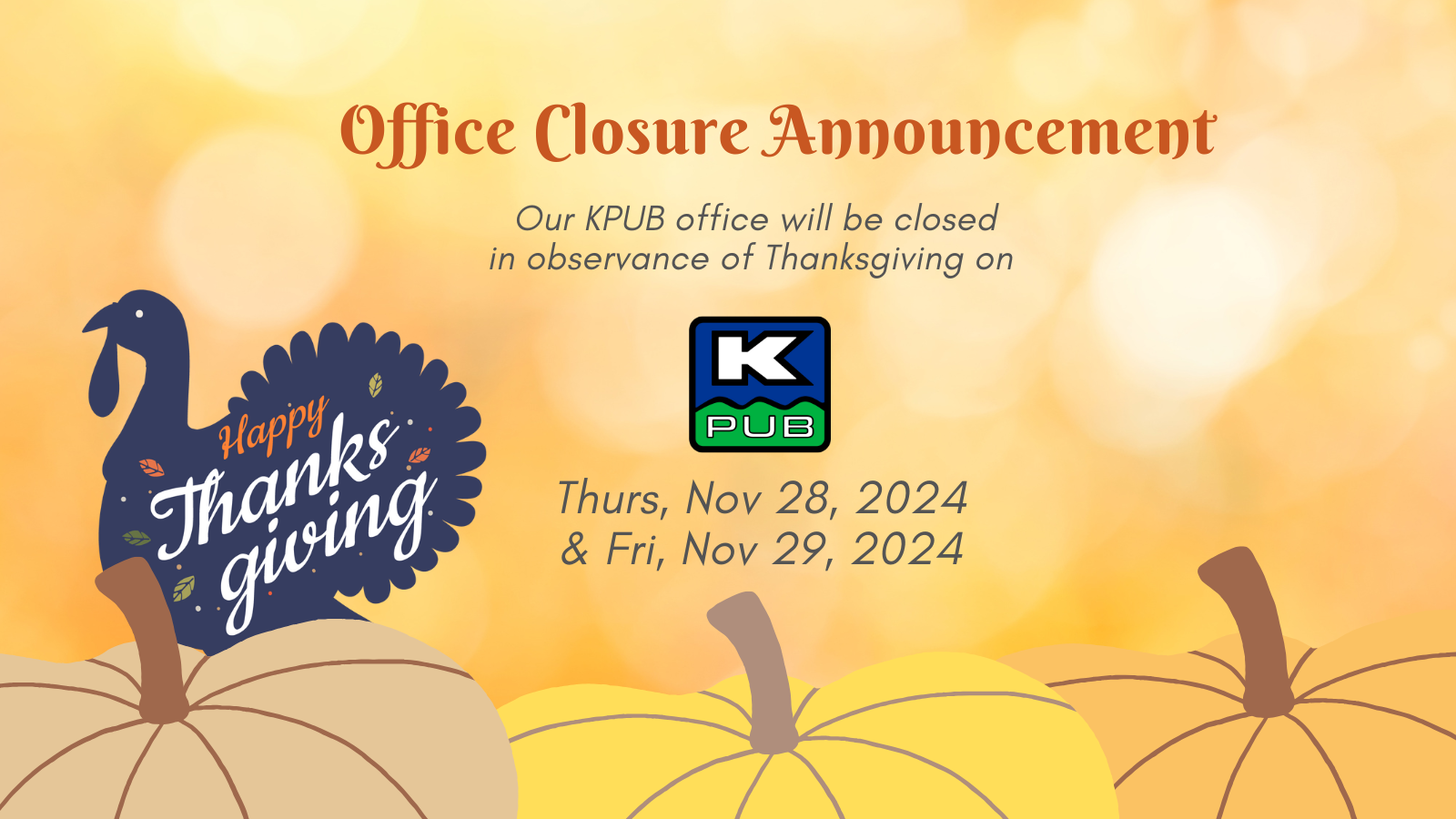 2024 KPUB Thanksgiving Office Closure • Kerrville Public Utility Board
